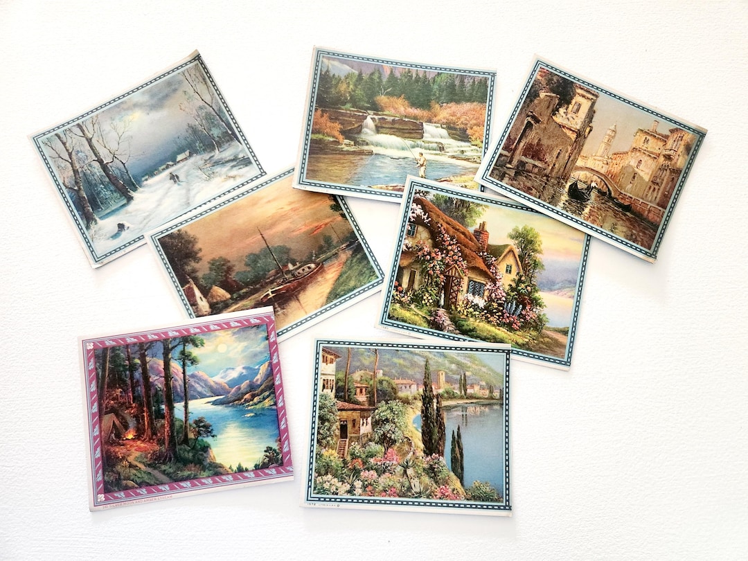 Antique Ink Blotter Scenic Views Cards -- Set of 7 Nature Prints Paper ...