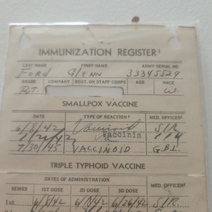 WWII Immunization Register Card for Glenn Ford -- 1940s Armed Forces ...