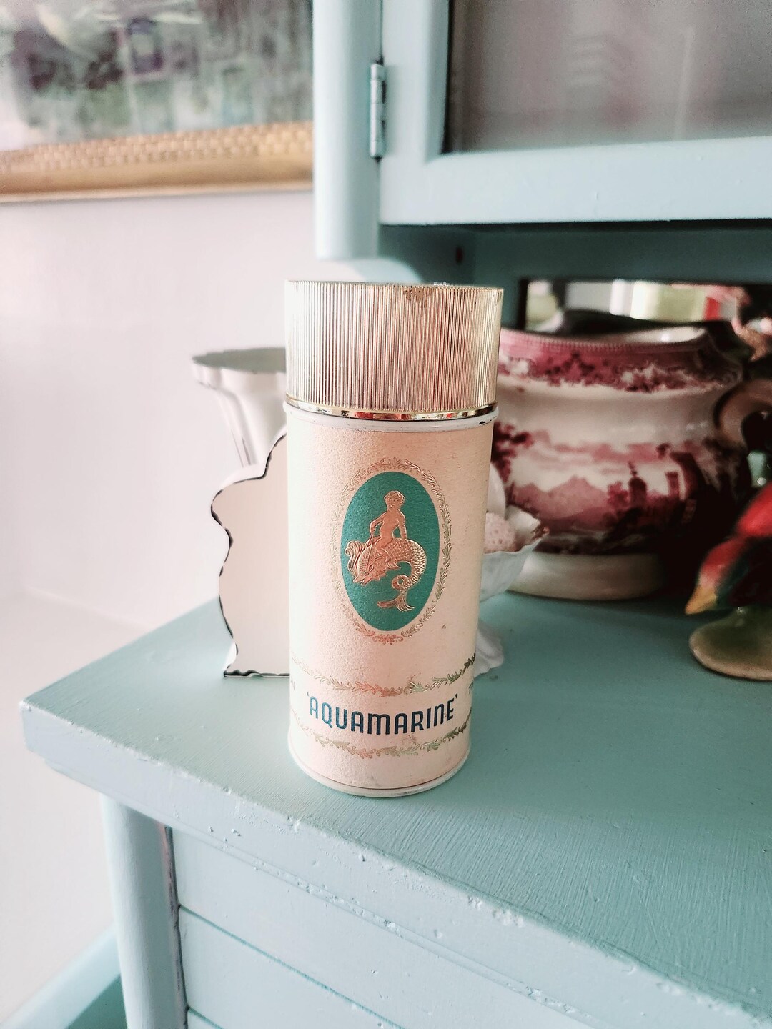 Vintage Beauty Body Powder Tin Cans -- Revlon Aquamarine Talcum With ...