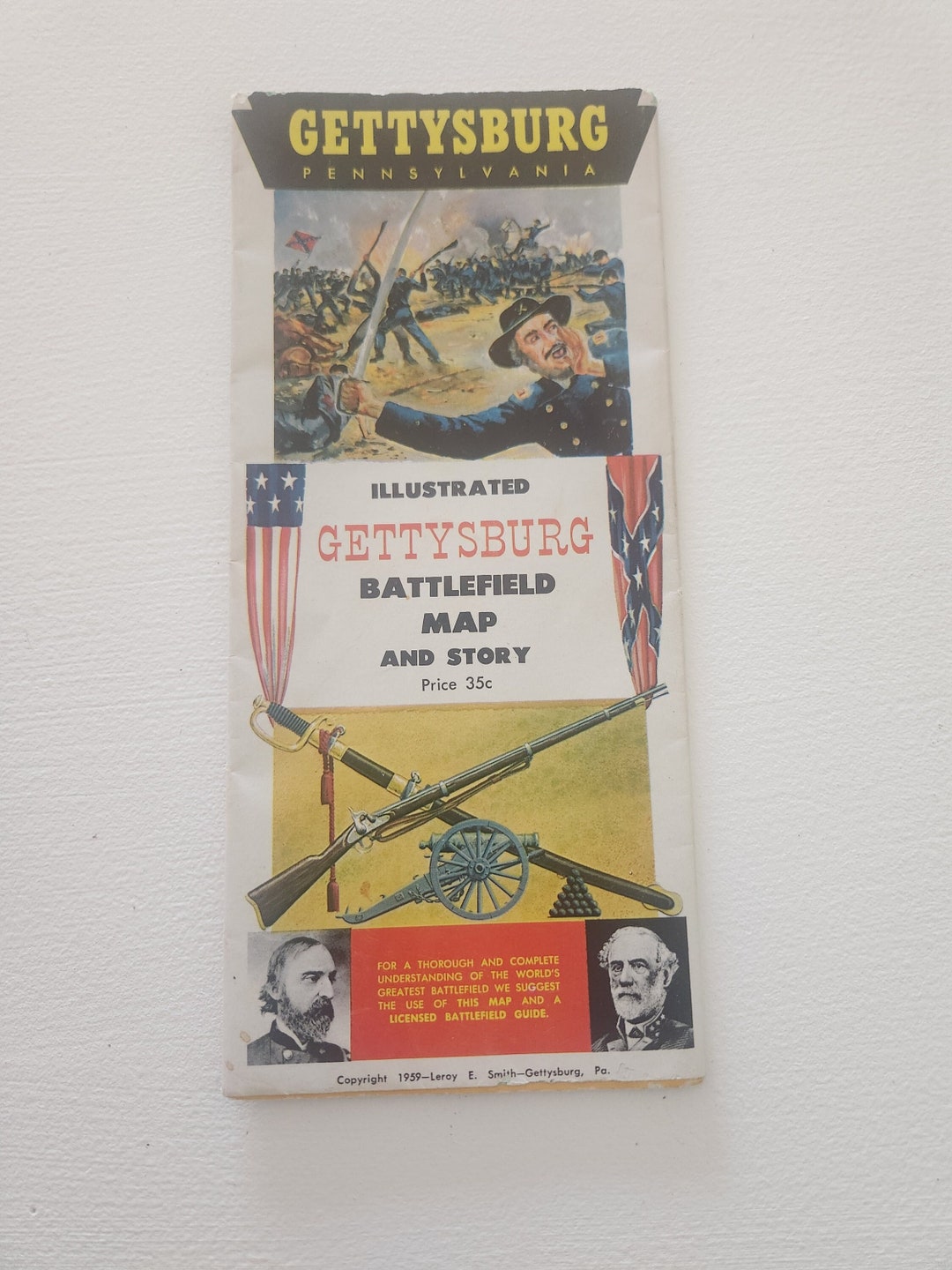 Gettysburg Battlefield Map and Story -- 1959 Vintage Illustrated ...