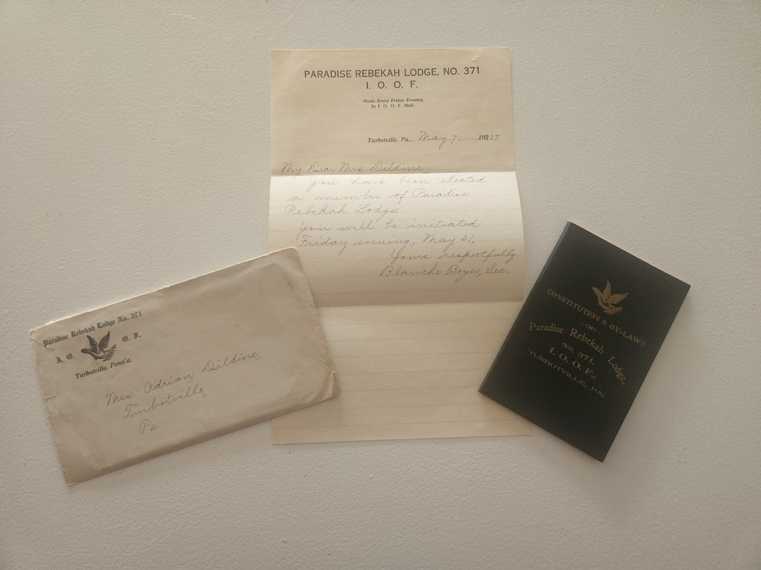 Vintage Letters 1937 Constitution & by Laws of Paradise Rebekah Lodge ...