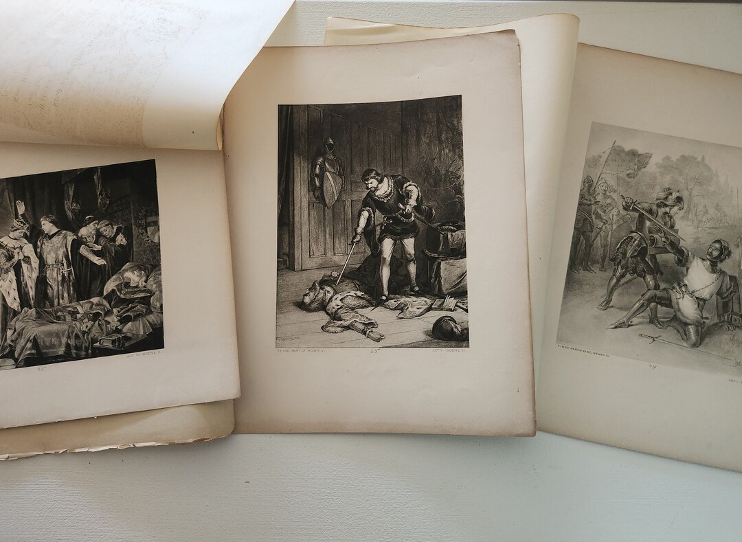 Shakespeare Book Page Illustration Prints -- Antique Shakespeare Plays ...