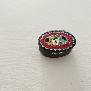 Vintage Glass Micro Mini Mosaic Pill Box. Oval Shaped Beaded Pill Metal ...