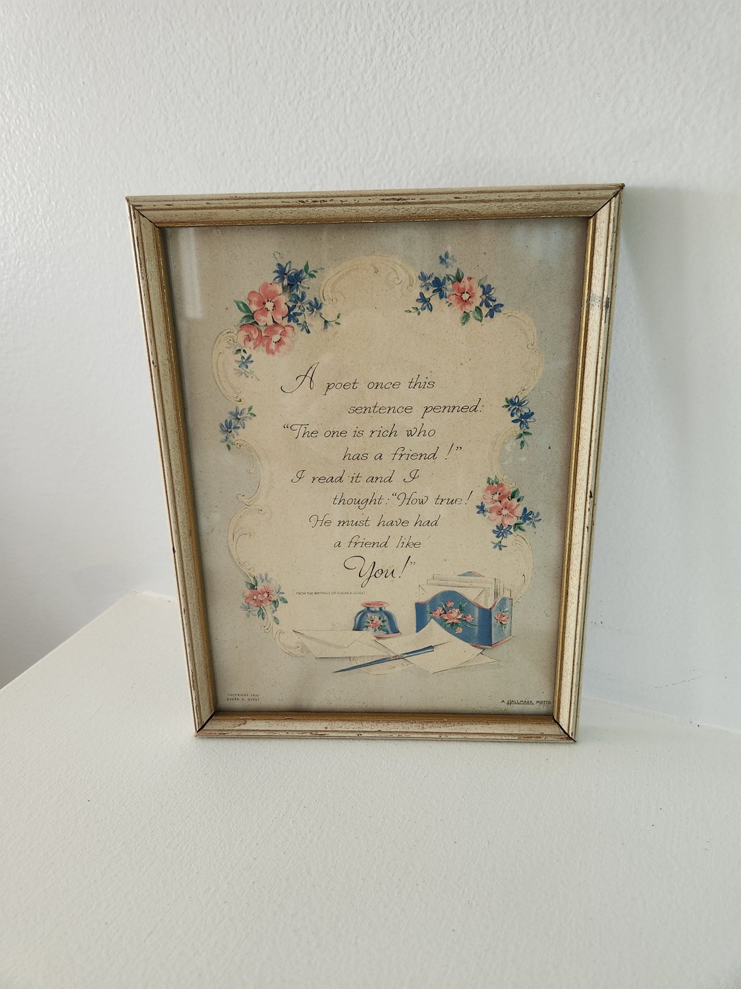 Antique Hallmark Motto Friendship Poem Framed Glass Print -- 1930 Edgar ...