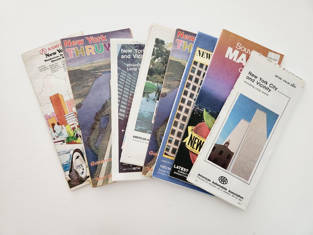 Vintage Maps of New York -- Travel Journal Lot of 8 Map Guides ...