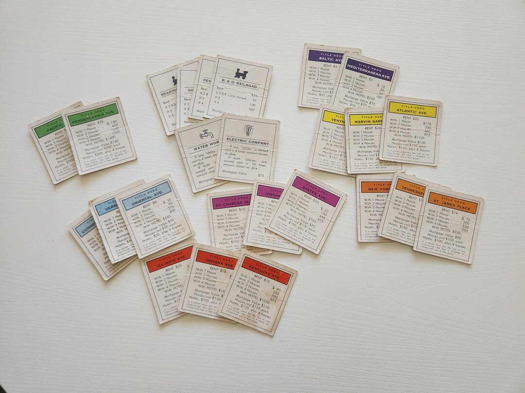 Vintage Monopoly Board Game Title Deed Cards -- Replacement Game Pieces ...
