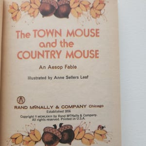 The Town Mouse & the Country Mouse an Aesop Fable -- Vintage Children's ...