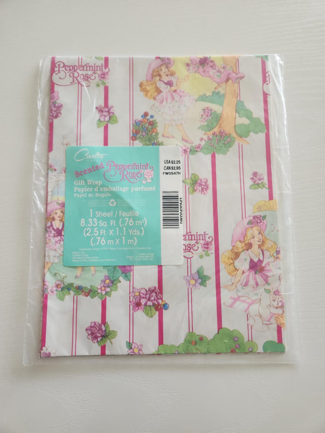 Vintage Scented Peppermint Rose Gift Wrap – Carlton Cards, 1992 (sealed ...