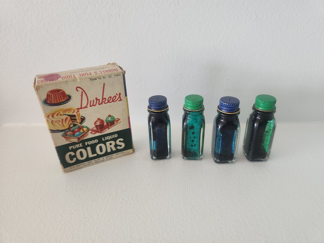 Vintage Durkee Box of Food Coloring With Glass Bottles Inside Original ...