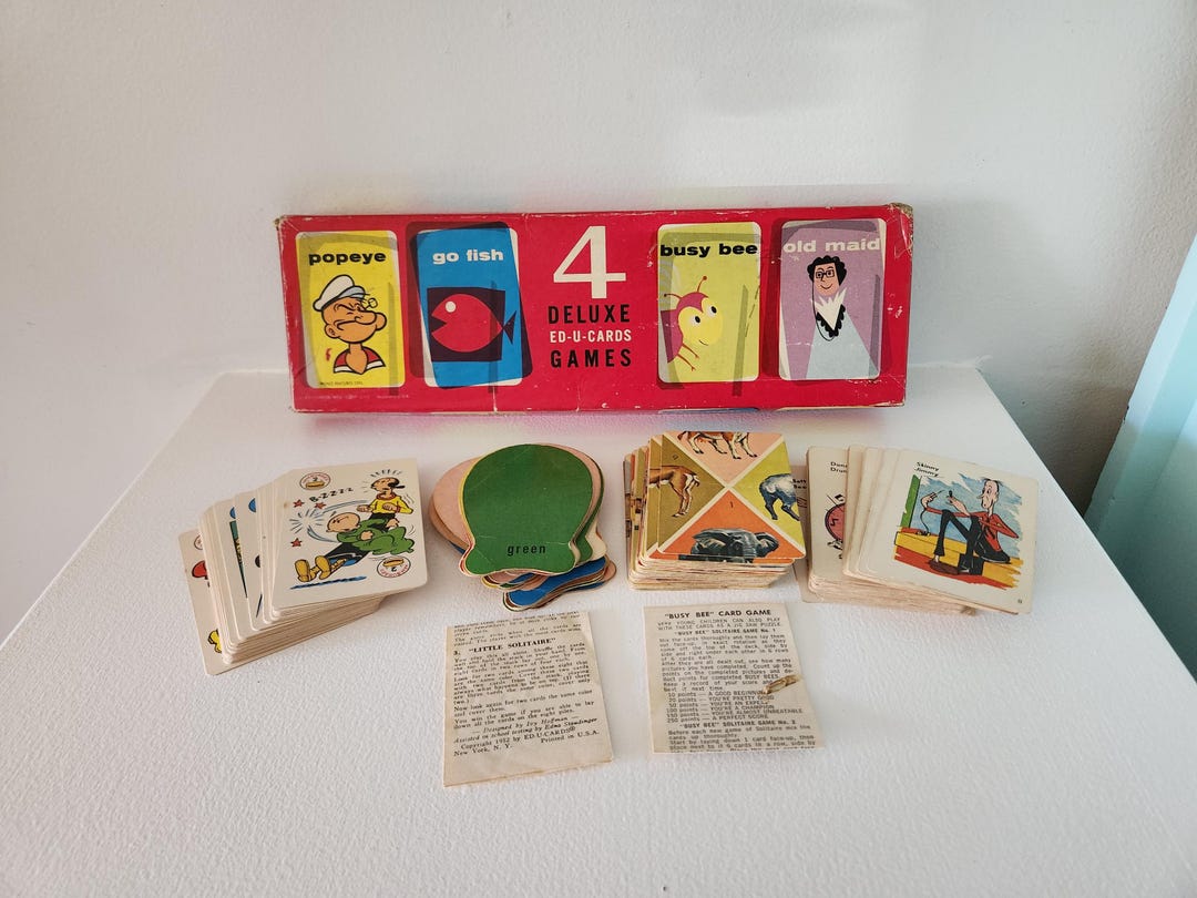 Vintage Ephemera Pack -- Set of 4 Deluxe Ed-u-cards Old Maid, Popeye ...
