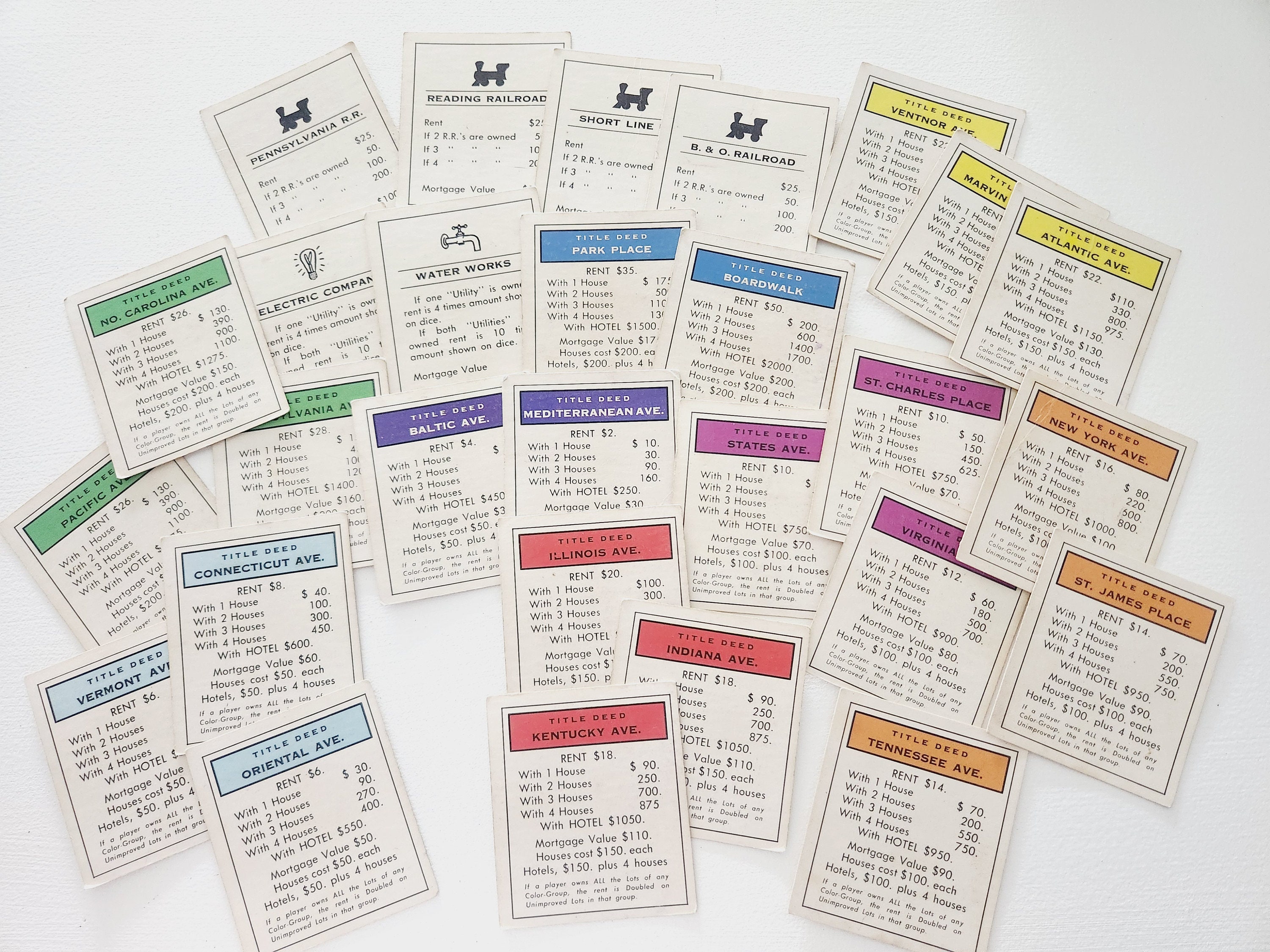 Original Monopoly Property Cards