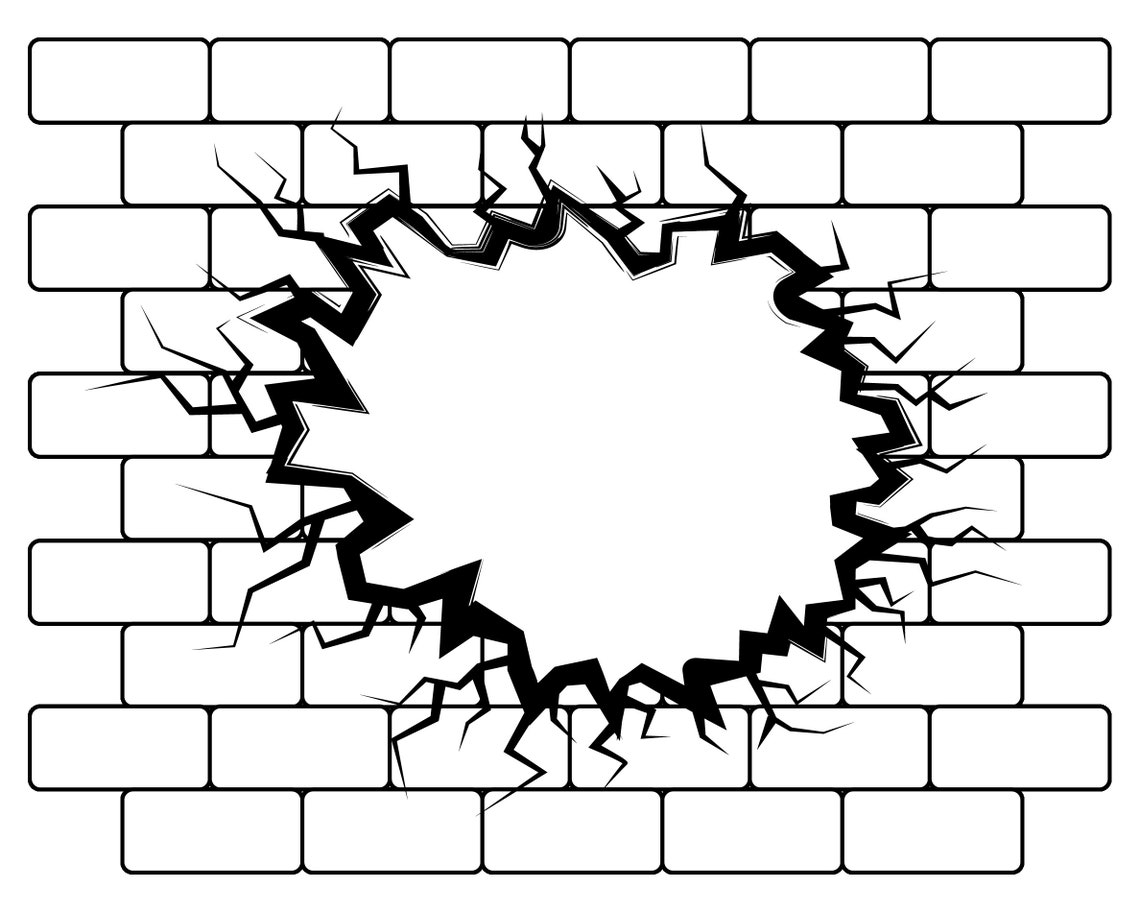 Cracked Wall Svg / Broken Brick Wall / Brick Wall Svg / Cracked Brick ...