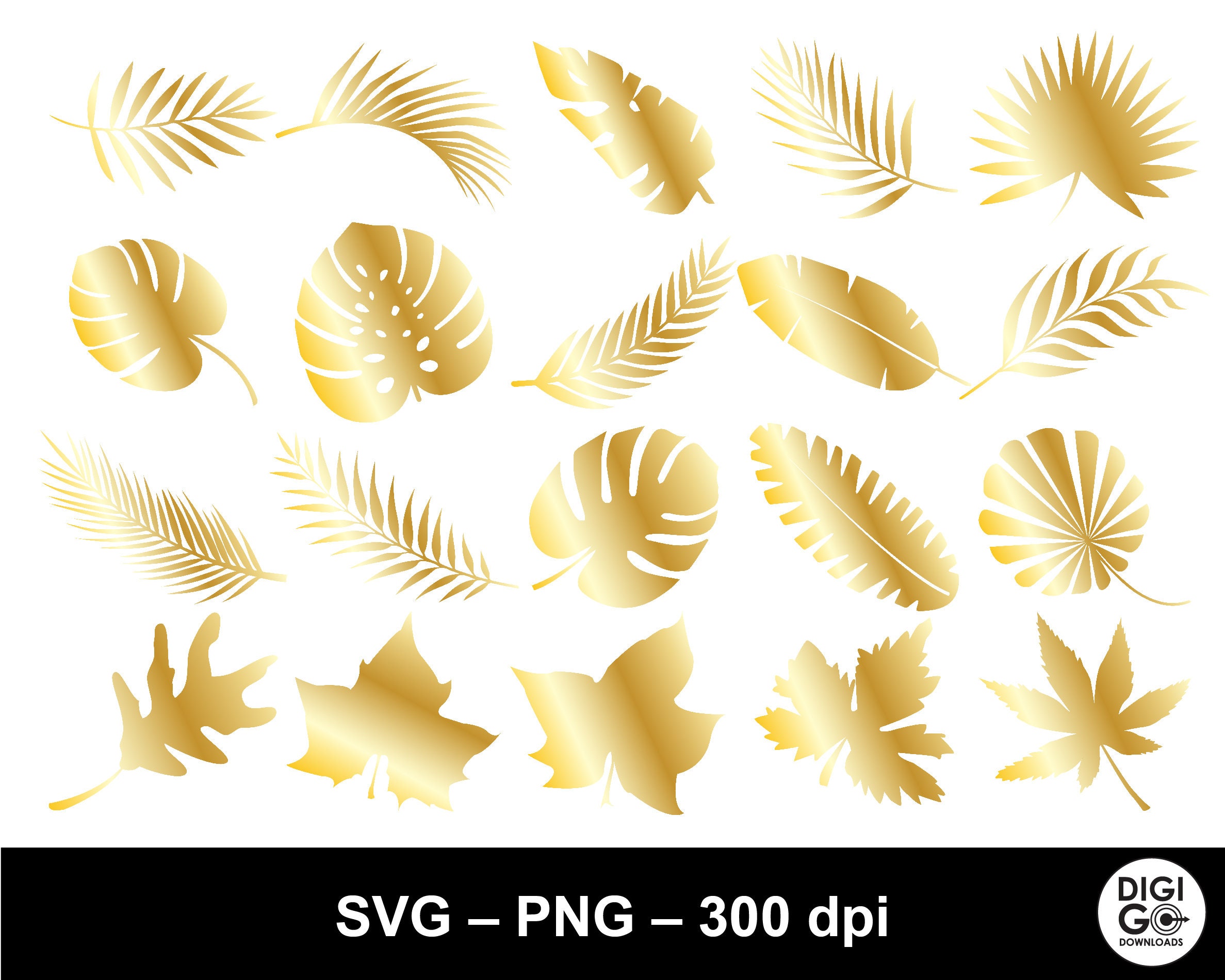 Gold Leaves Svg / Gold Monstera Leaf Svg / Jungle Leaves Svg / Palm ...