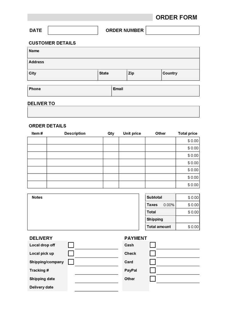 Order Form / Order Form Template / Order Form Template Printable ...
