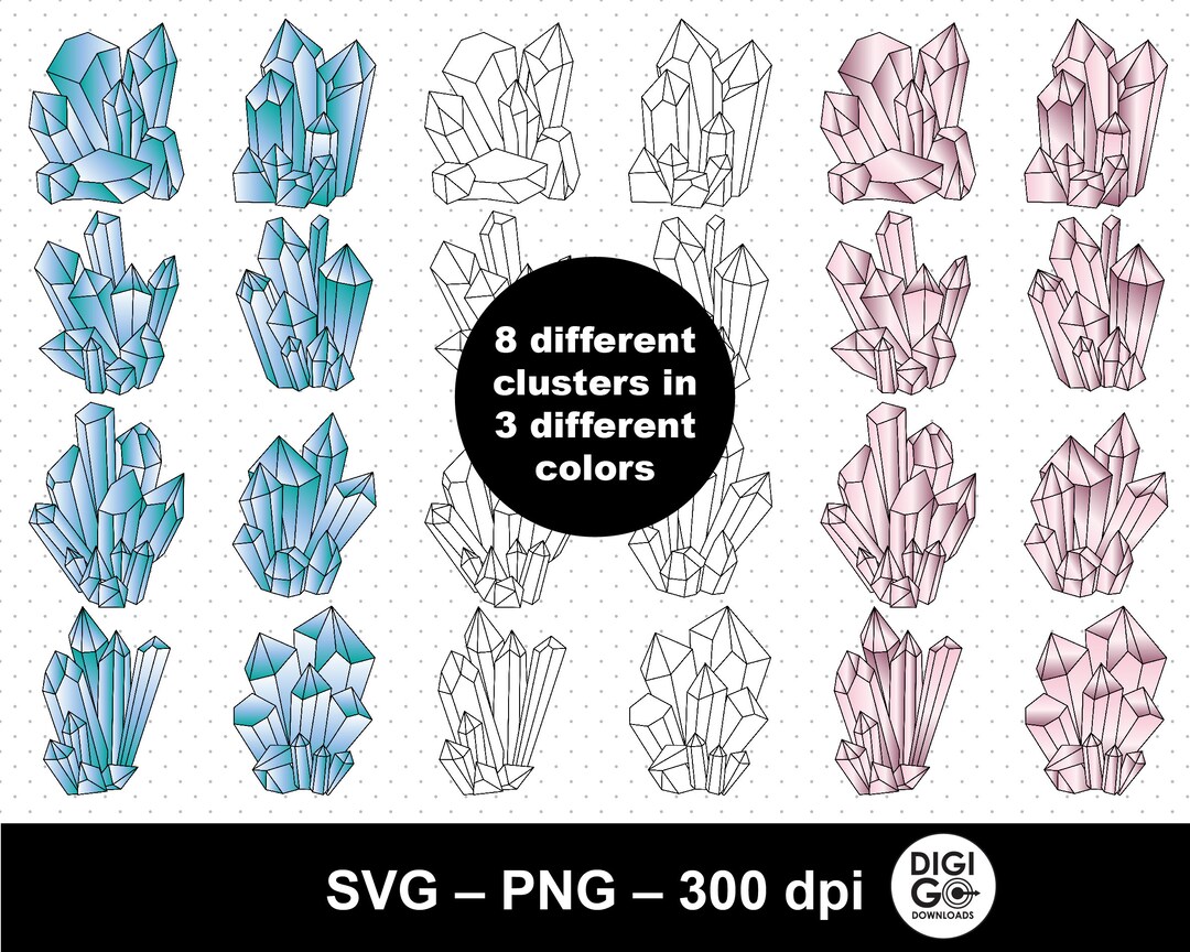 Crystal Cluster Svg / Crystal Svg / Crystal Clipart / Gemstone Svg ...