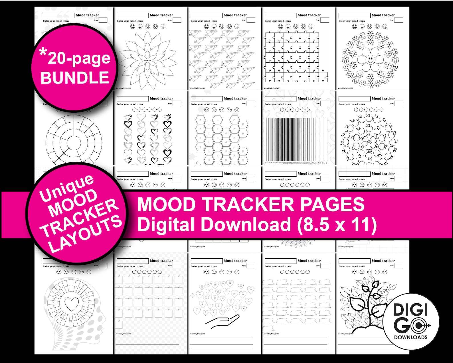 Mood Tracker Printable / Mood Tracker Bundle / Journal Printables ...