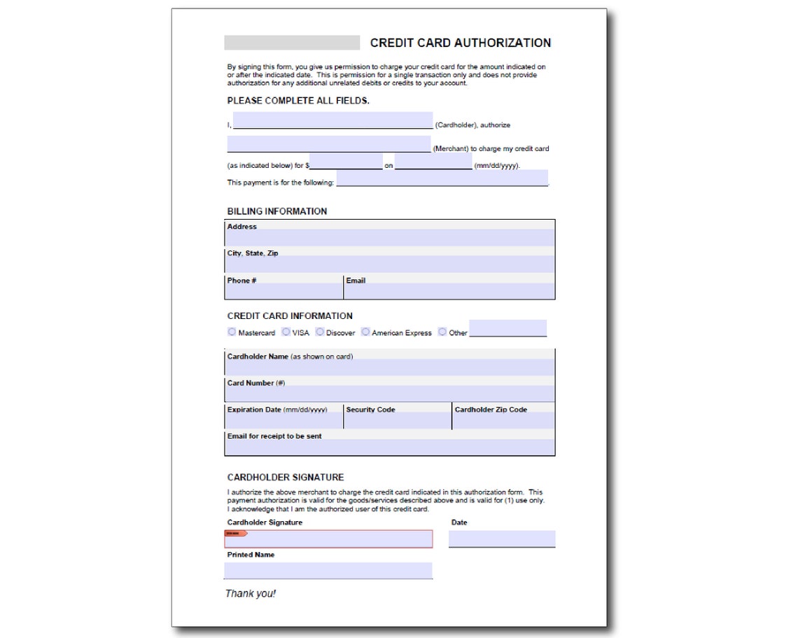 Credit Card Authorization Form / Fillable Credit Card Form / Credit ...