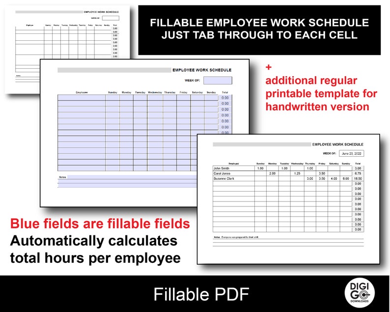 Employee Work Schedule Template / Fillable Work Schedule / Employee ...