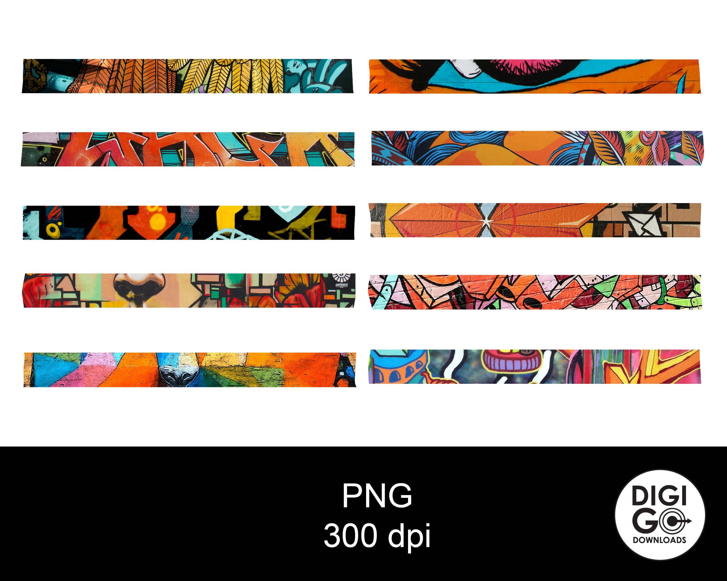 Digital Washi Tape / Graffiti Digital Washi Tape / Orange Digital Washi ...
