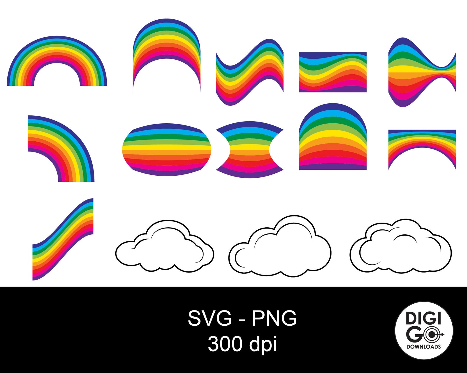 Rainbow Svg / Rainbow Clipart / Rainbow Vector / Rainbow With Clouds ...