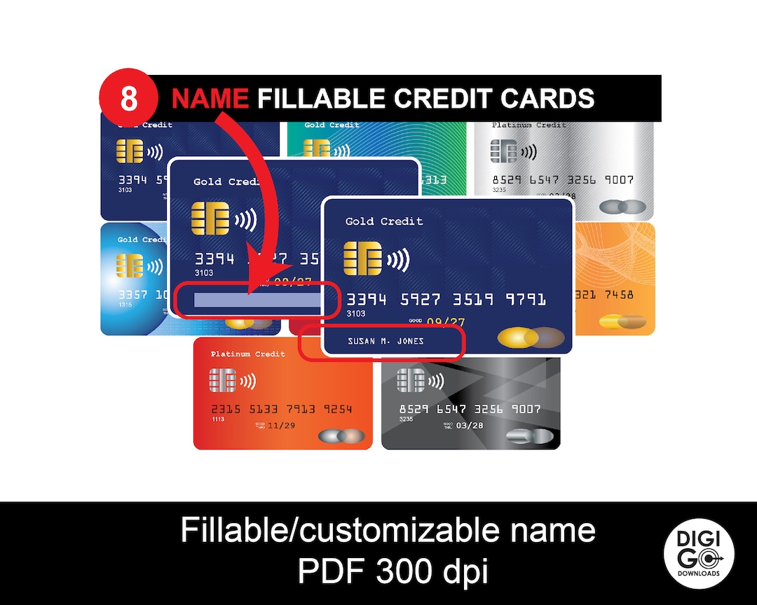 Credit Card Template / Credit Card Svg / Fillable Credit Card / Credit ...