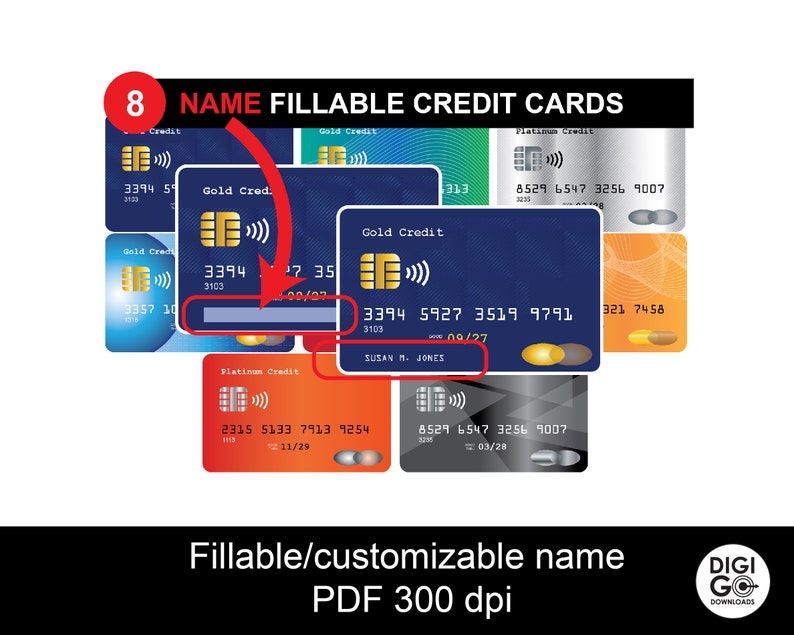 Credit Card Template / Credit Card Svg / Fillable Credit Card / Credit ...