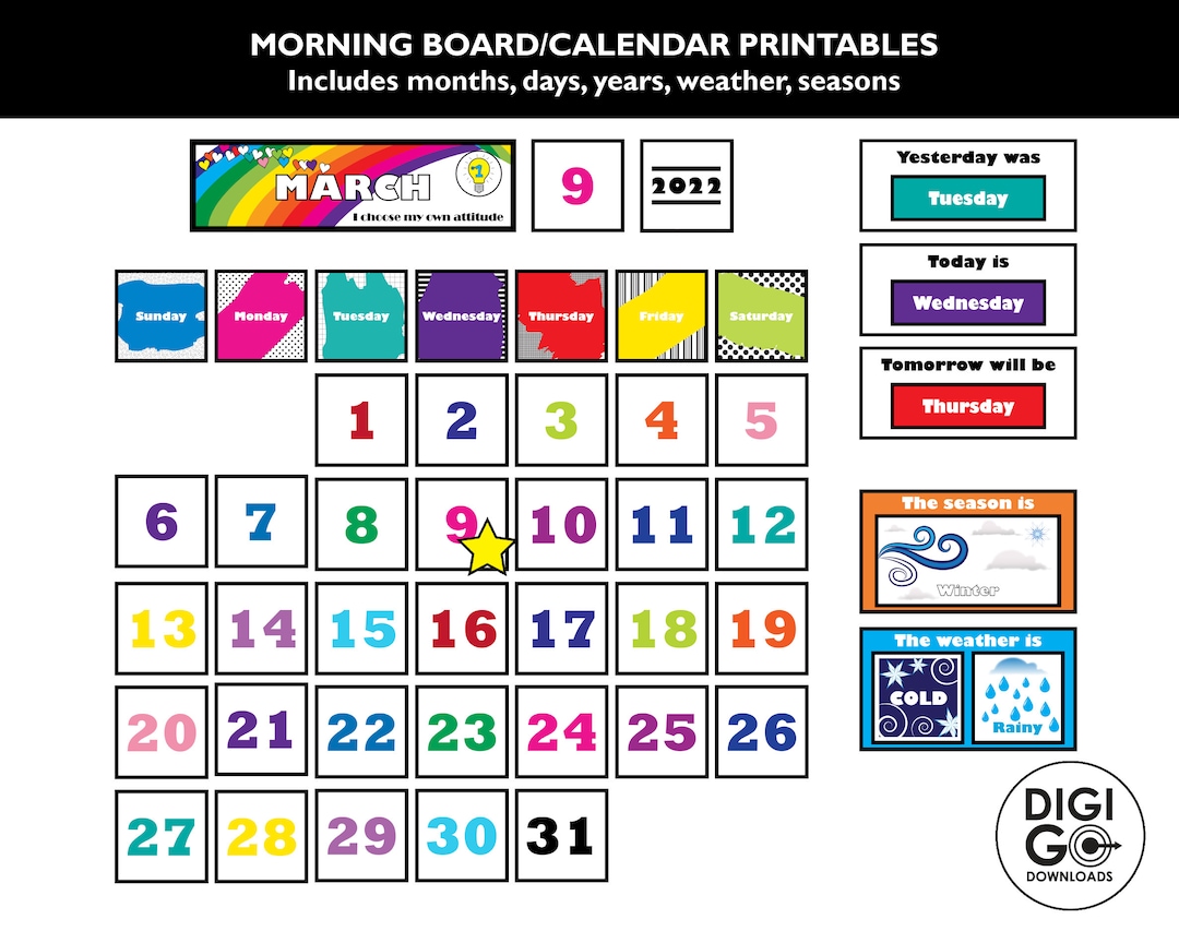 Morning Board Calendar Printable / Preschool Calendar / Classroom ...