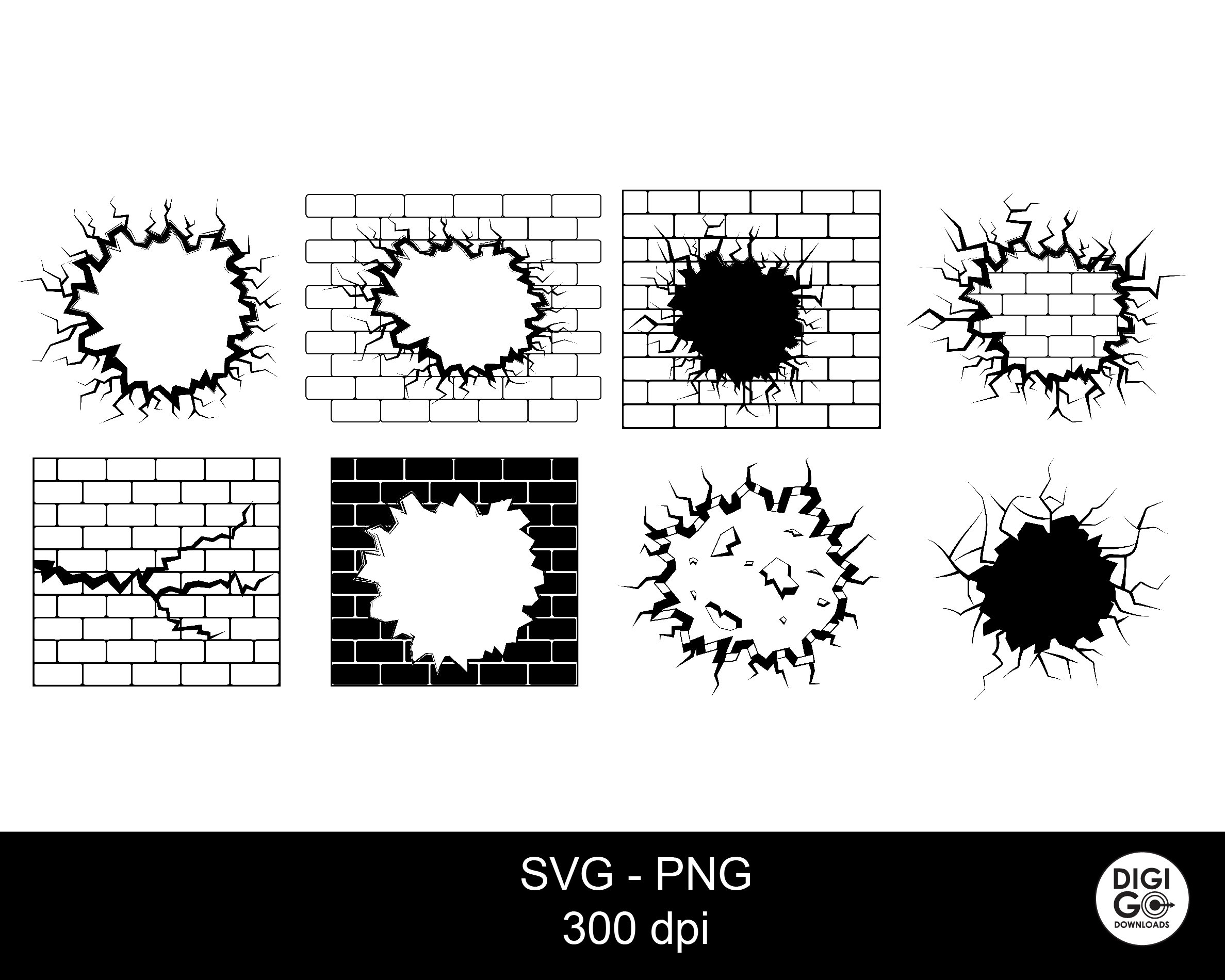 Cracked Wall Svg / Broken Brick Wall / Brick Wall Svg / Cracked Brick ...