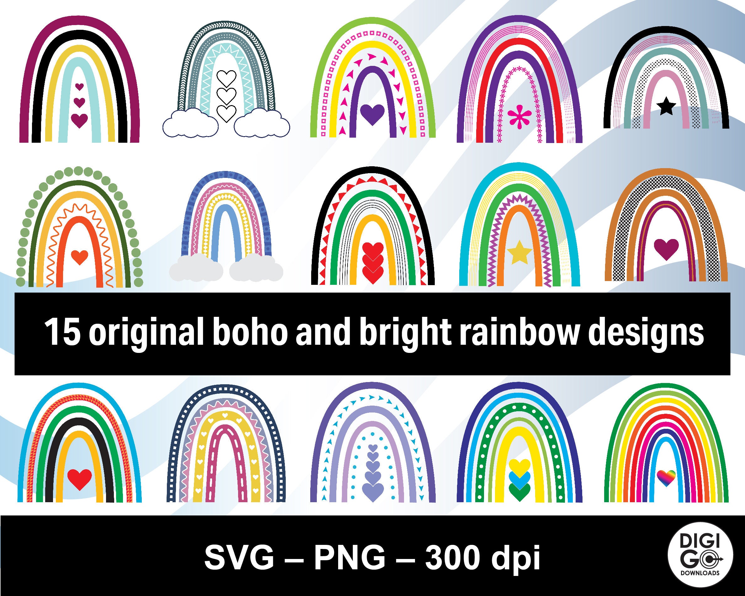 Rainbow Svg / Boho Rainbow Svg / Rainbow Svg Bundle / Pastel Rainbow ...