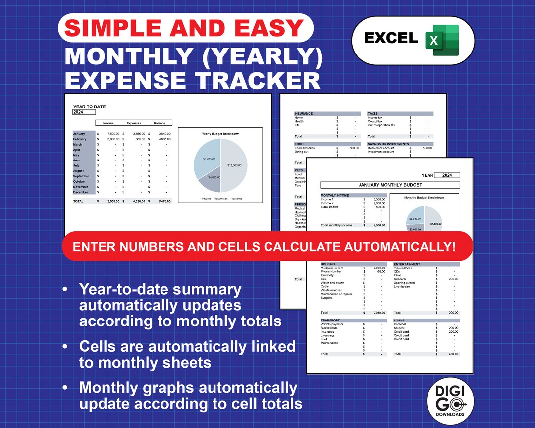 Expense Tracker Excel / Monthly Spending Tracker / Monthly Budget ...