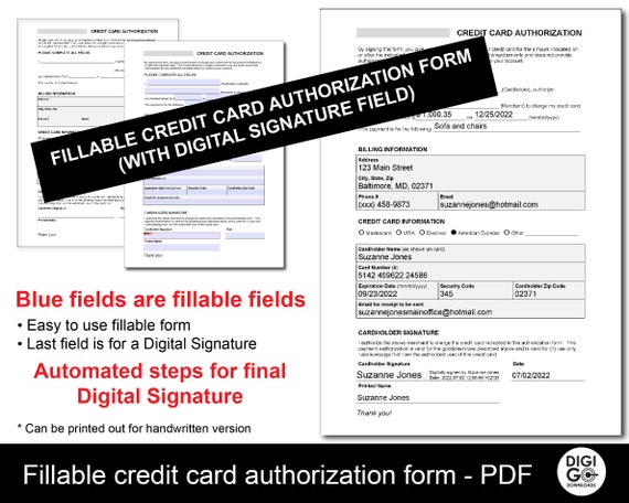 Credit Card Authorization Form / Fillable Credit Card Form / - Etsy