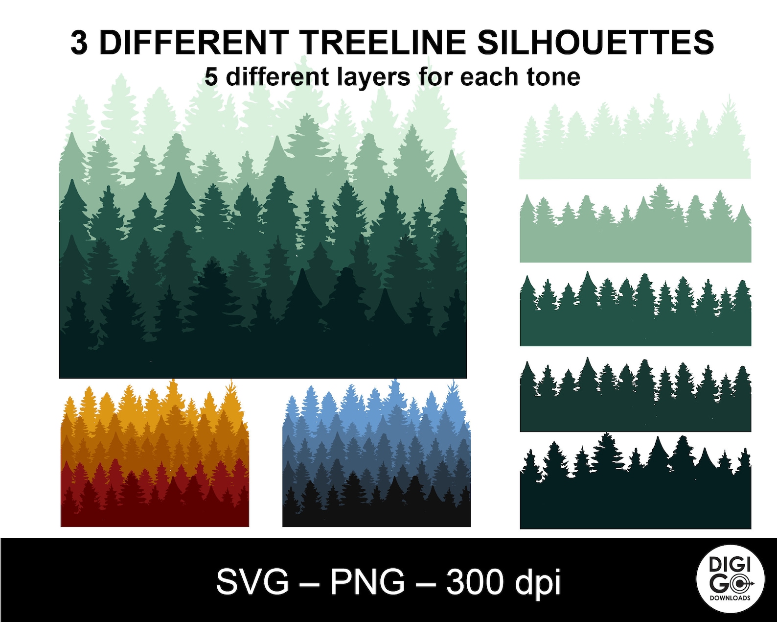 Treeline Silhouette Svg / Forest Trees Svg / Pine Tree Silhouette ...