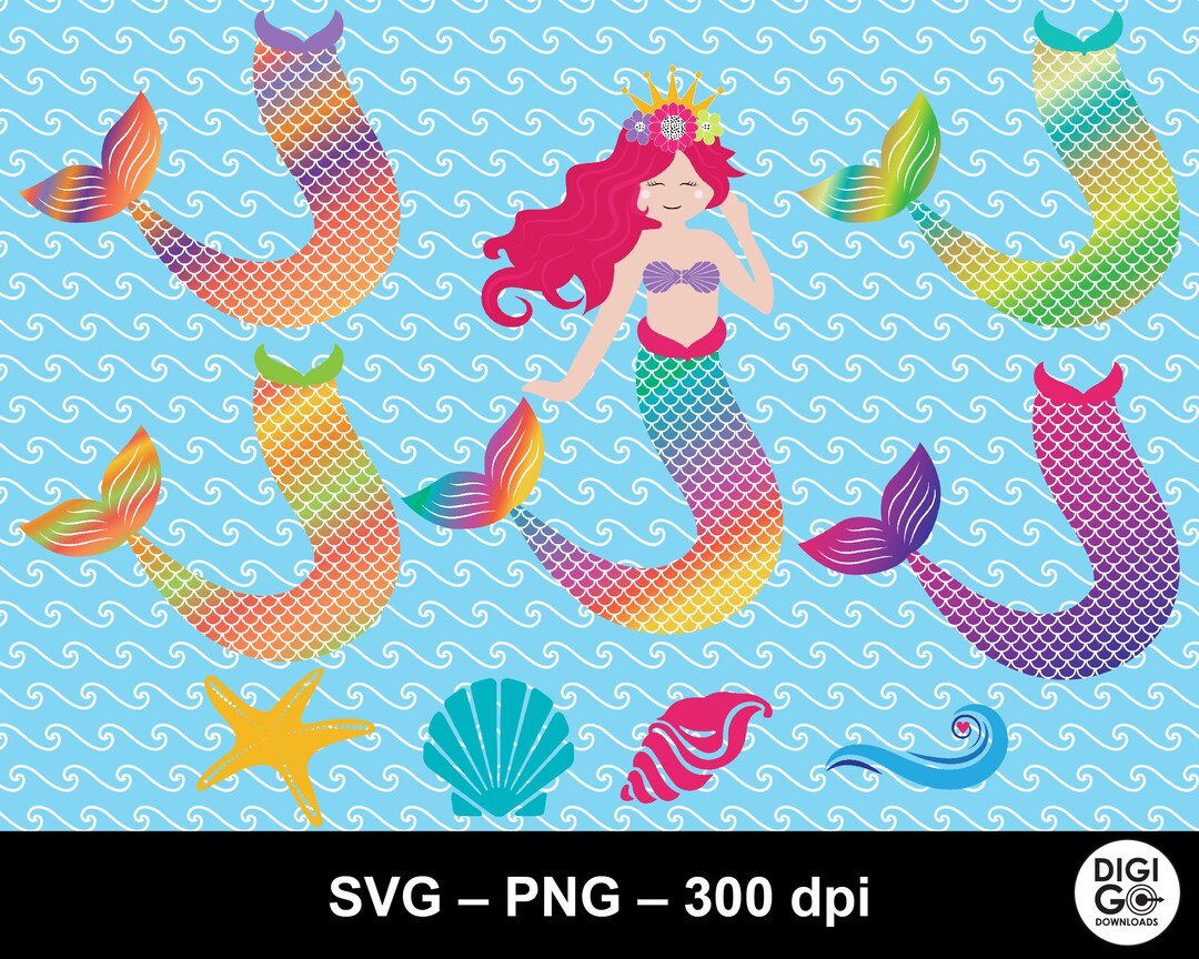 Mermaid Svg Bundle / Mermaid Tail Svg / Cute Mermaid Svg / Shells Svg ...