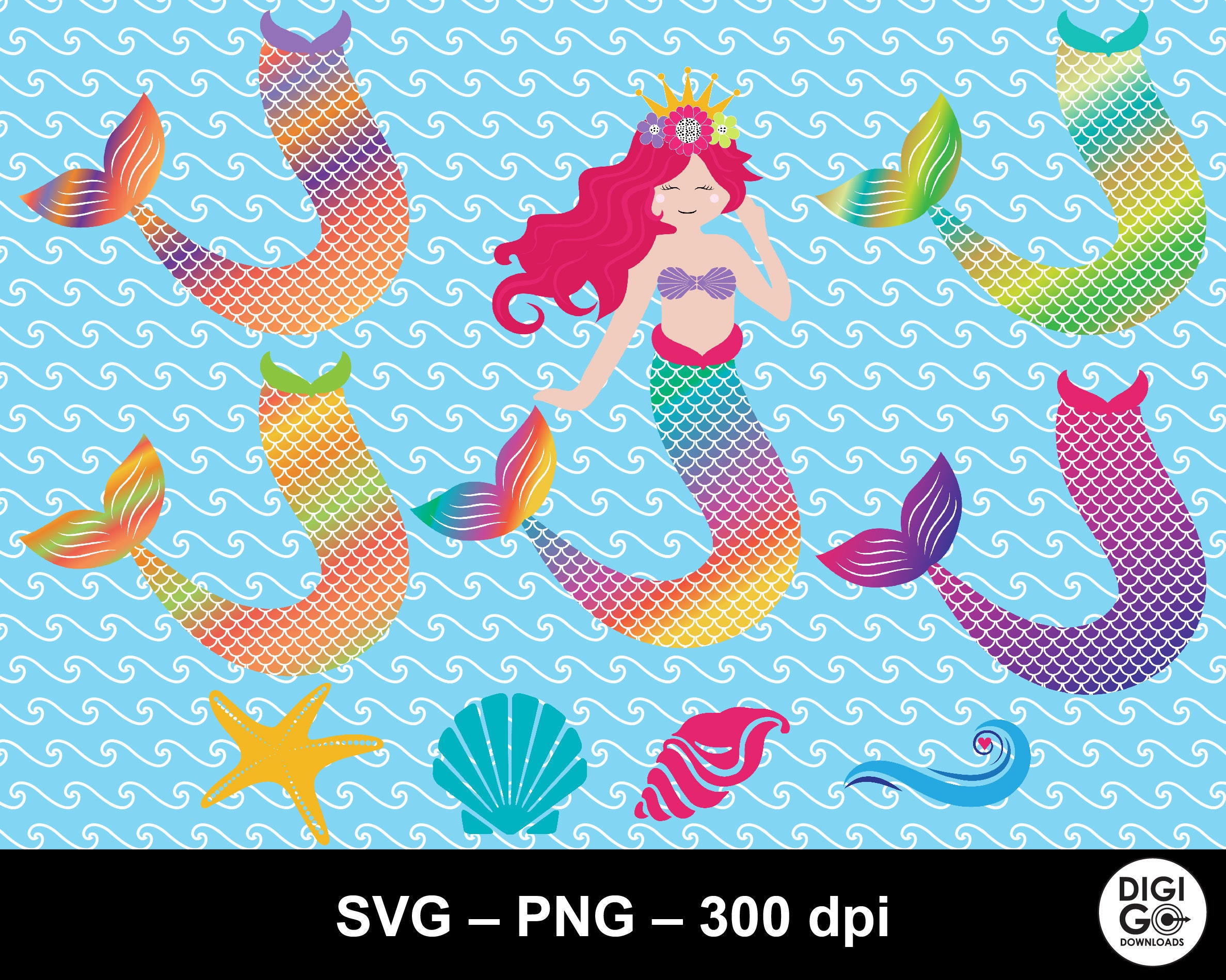 Paquete de sirena svg / cola de sirena svg / linda sirena svg / conchas ...