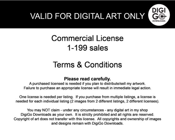 Commercial License for Digital Purchases Digigo Downloads | Etsy