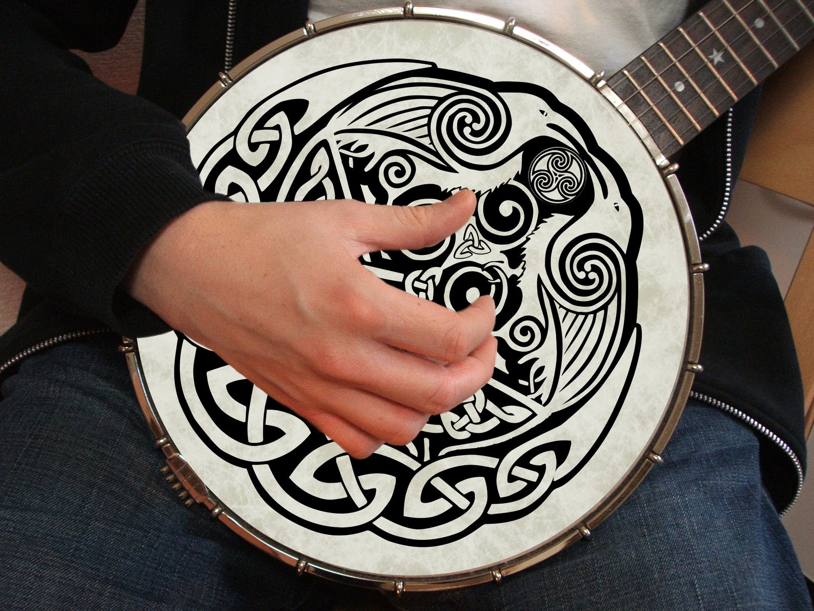 Banjo Instrument Player 11" Celtic Knot Design Art Banjo Head Vellum ...