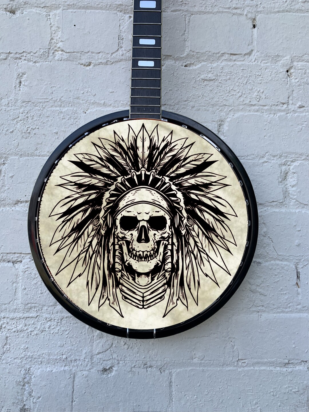 Banjo Instrument Player 11" Skull Print Wall Art Banjo Head Sticker for ...