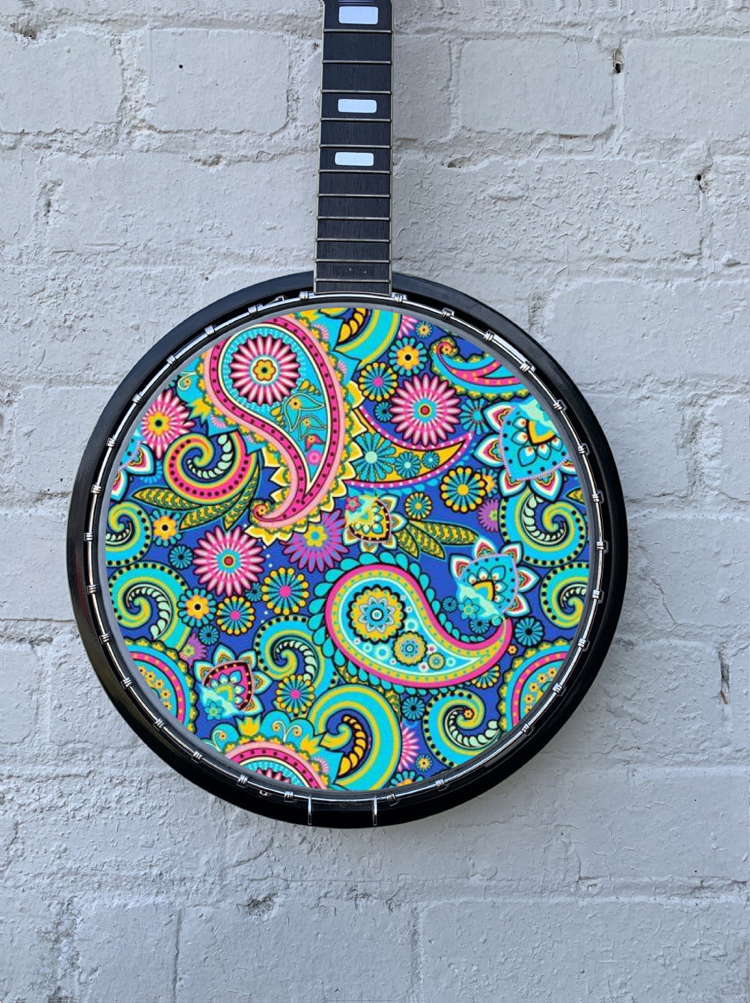 Banjo Instrument Player 11" Turquoise Paisley Pattern Design Art Banjo ...