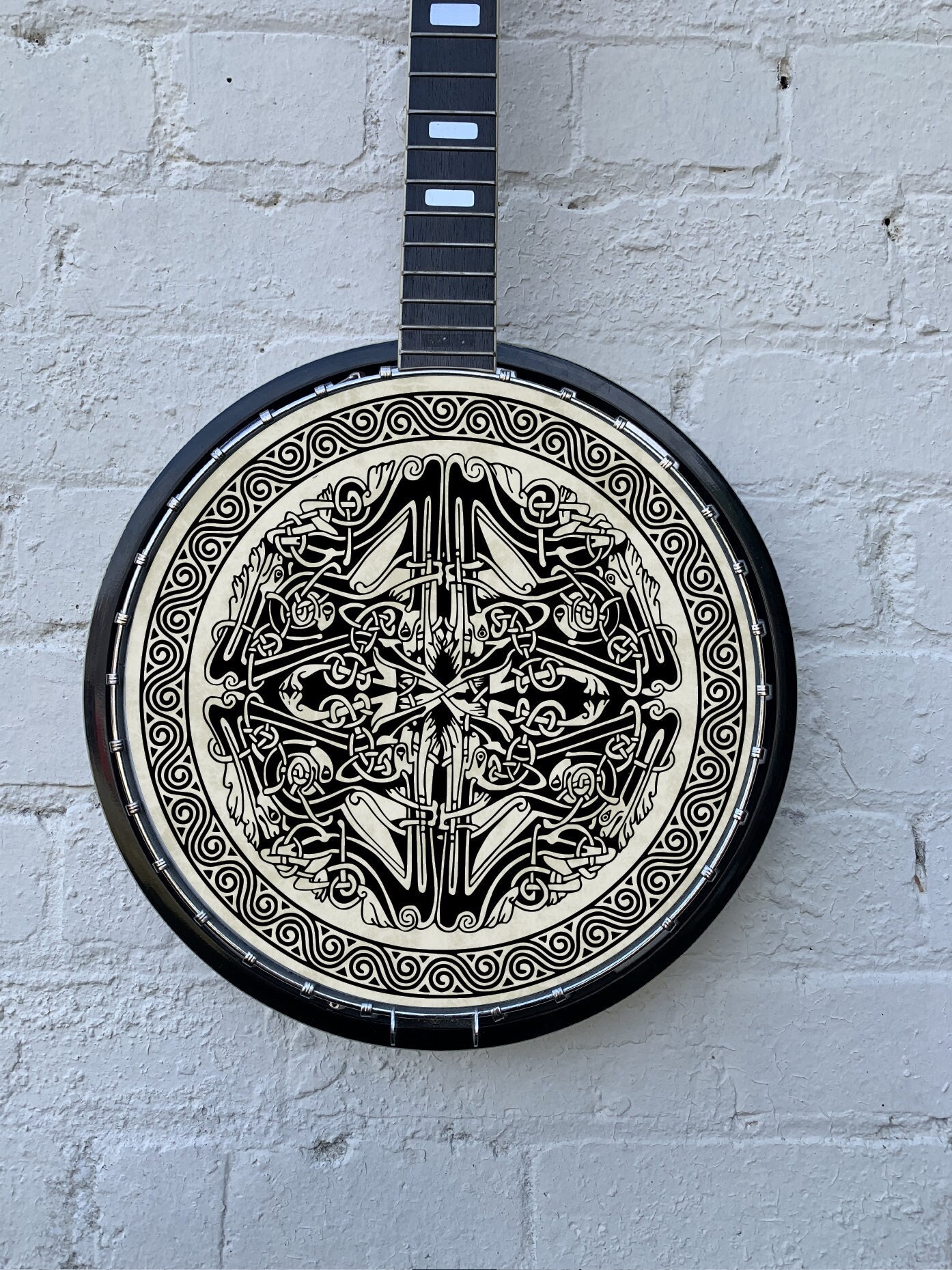 Banjo Instrument Player 11" Celtic Knot Design Art Banjo Head Vellum ...