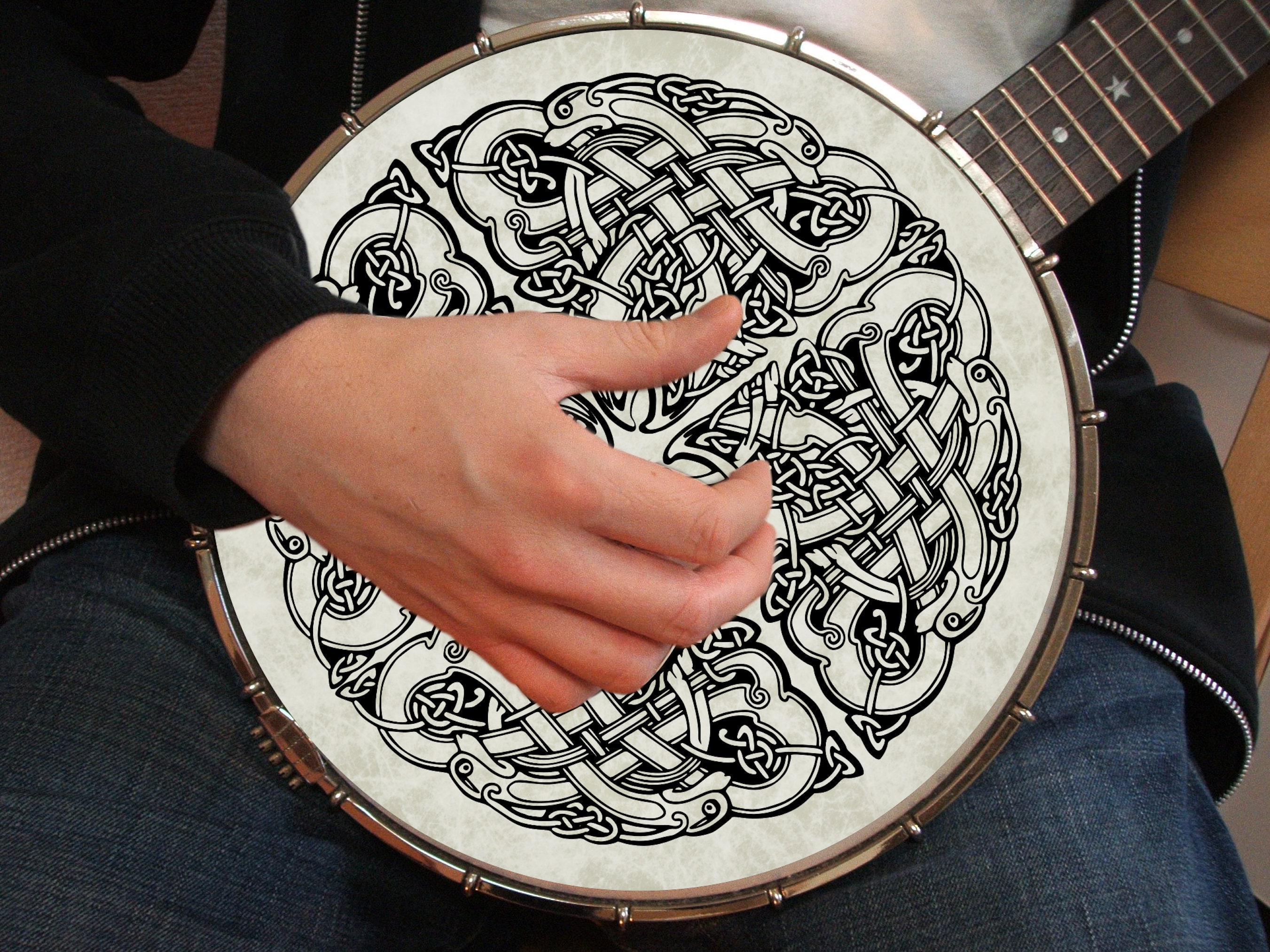 Banjo Instrument Player 11" Celtic Knot Design Art Banjo Head Vellum ...