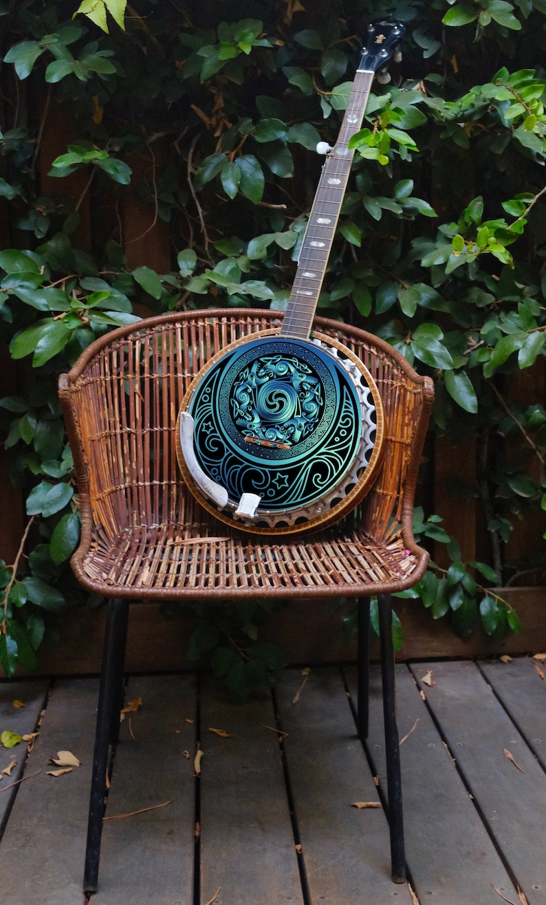 Banjo Instrument Player 11" Celtic Hounds Print Wall Art Banjo Head ...