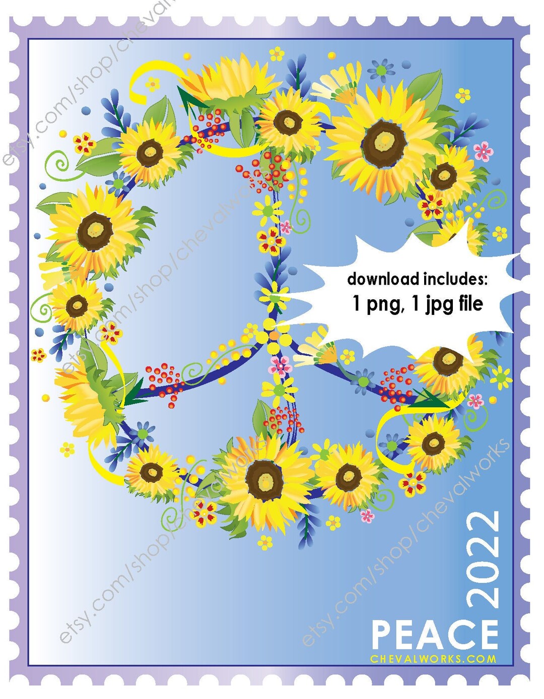 Peace Postage: Sunflower Peace Sign, Digital or Printable Clip Art - Etsy