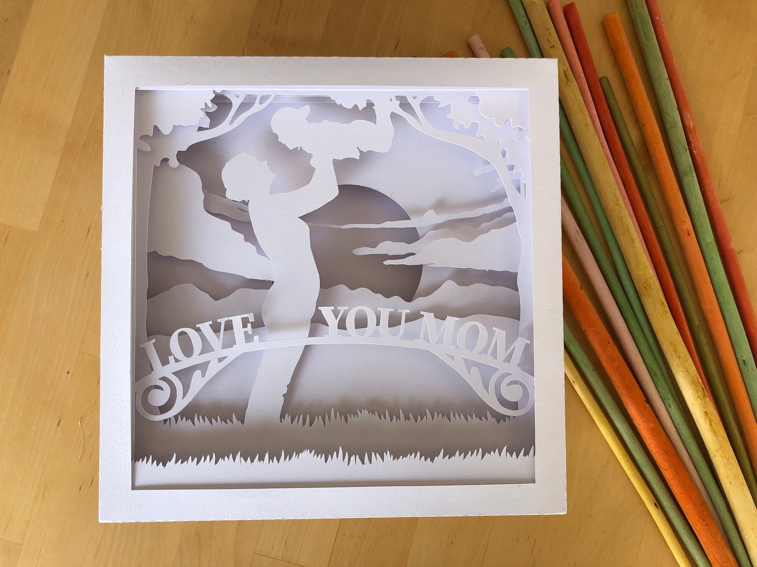 Mom and Kids Shadow Box Template Light Box for Mother's Day, SVG Night ...