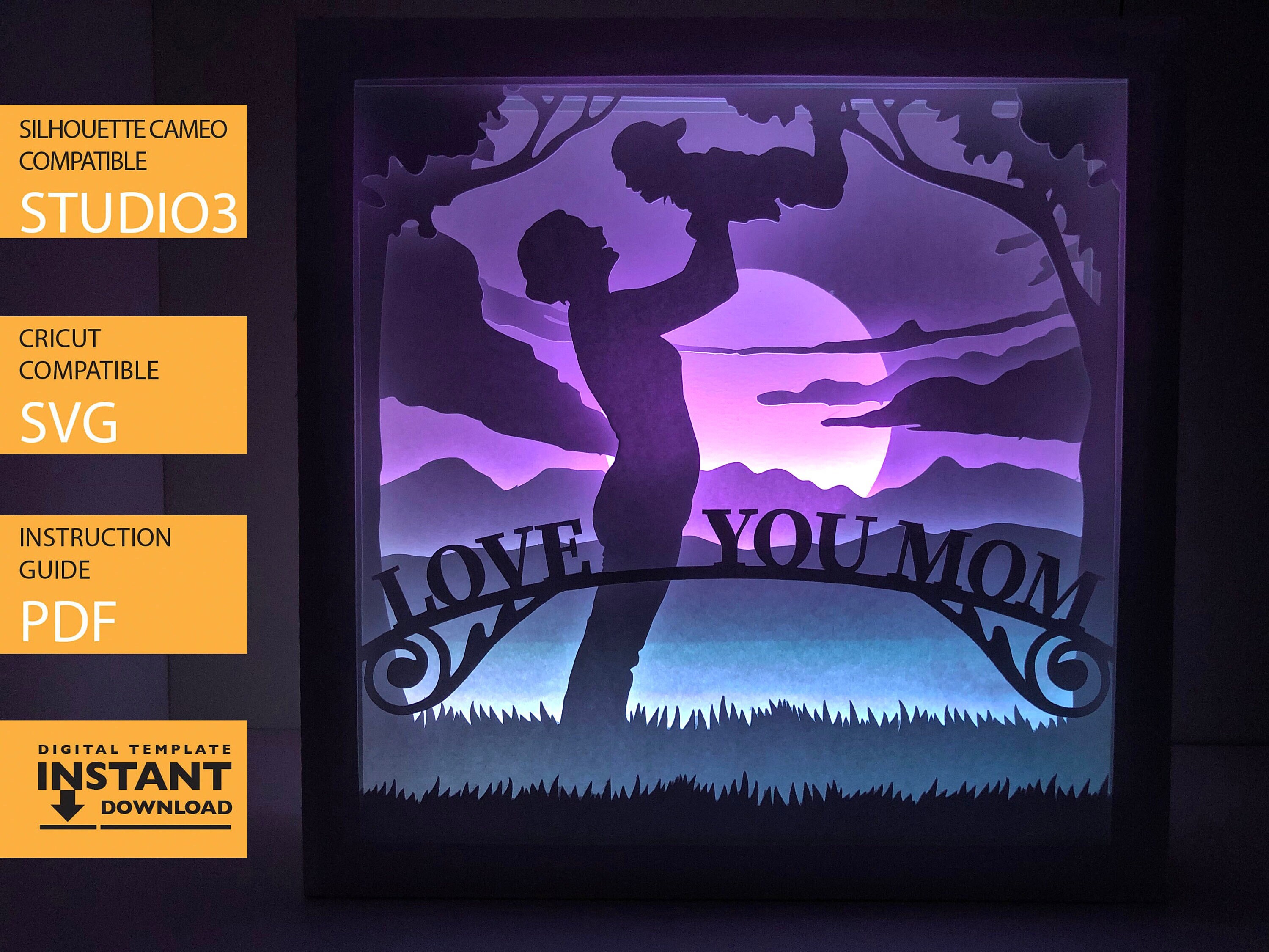 Mom and Kids Shadow Box Template Light Box for Mother's Day, SVG Night ...