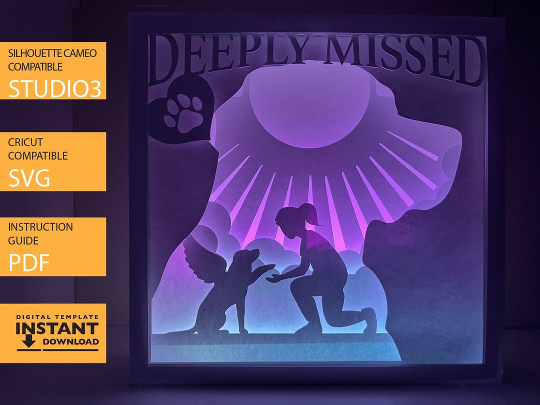 Dog Memorial Shadow Box Svg Files, Paper Cut Light Box Template ...