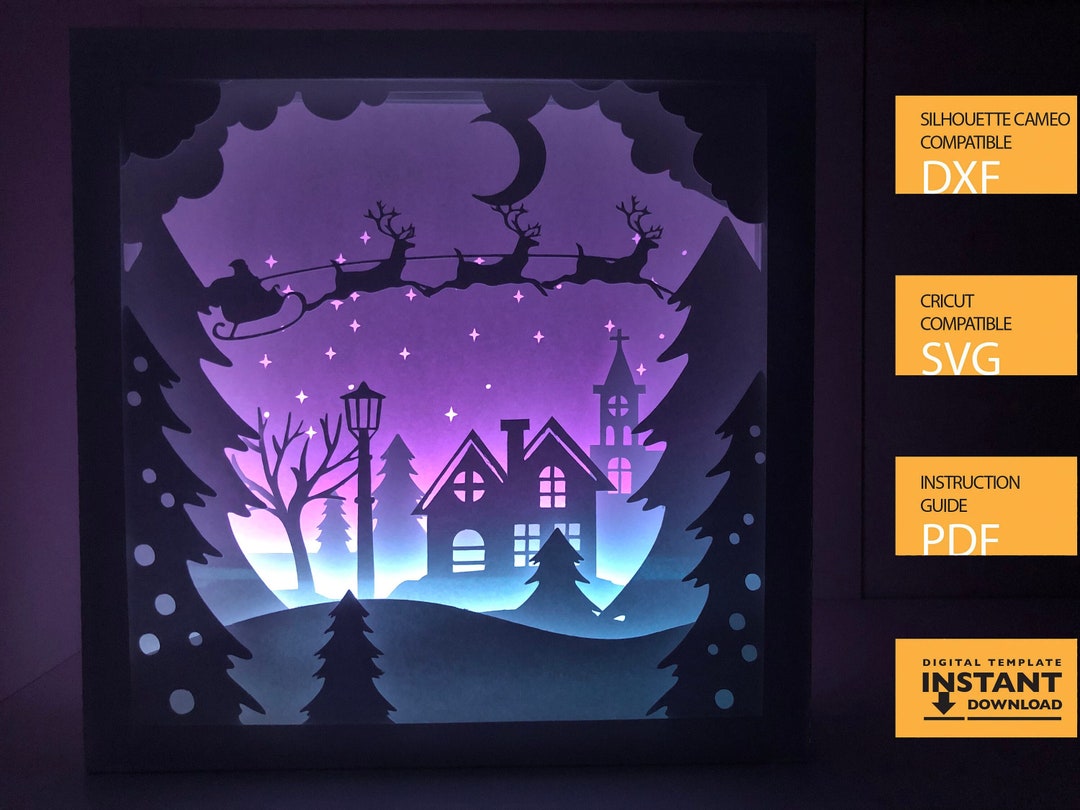 Santa's Cabin Christmas Shadow Box SVG, Paper Cut Light Box, 3D ...