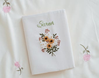 Hand Embroidered Custom Book Cover, Personalized Fabric Book Sleeve ...