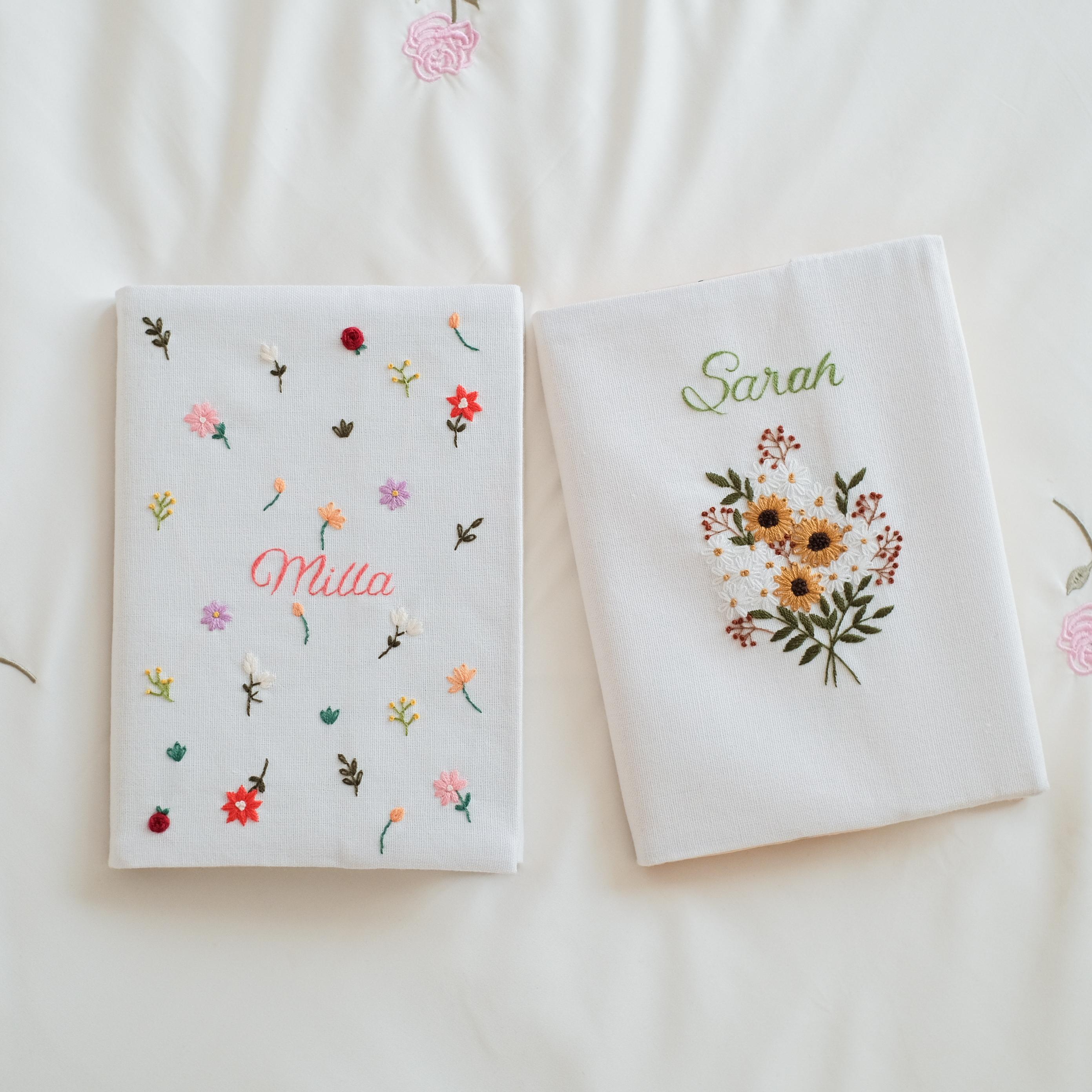 Hand Embroidered Custom Book Cover, Personalized Fabric Book Sleeve ...