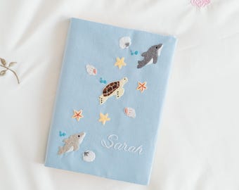 Hand Embroidered Custom Book Cover, Personalized Fabric Book Sleeve ...