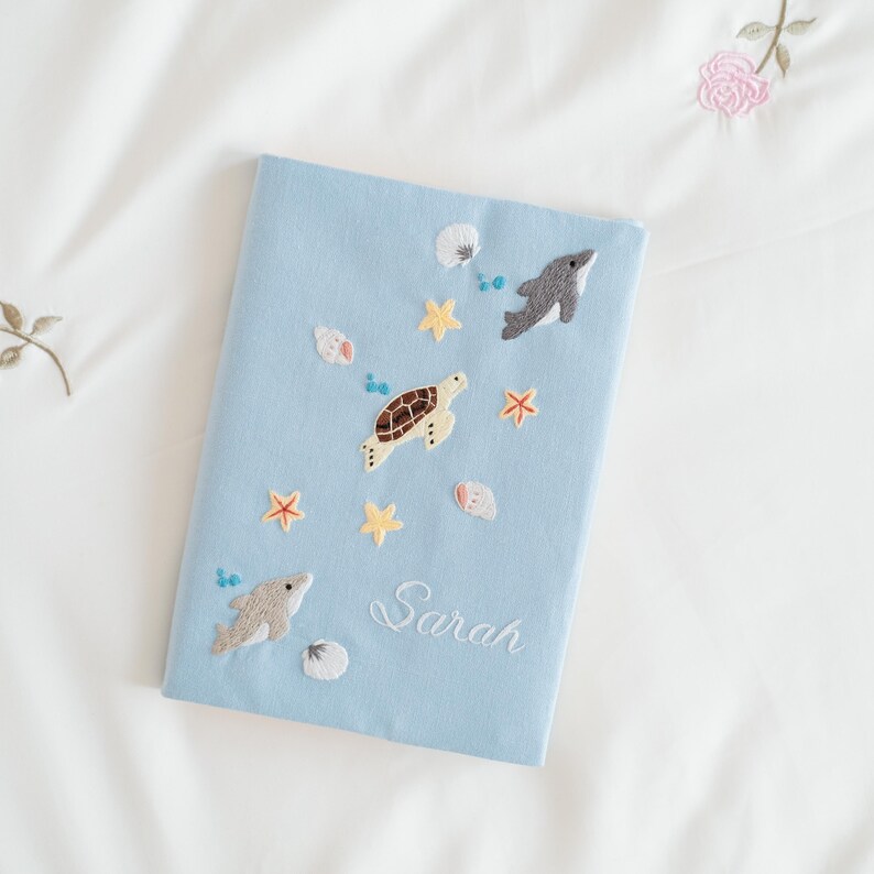 Hand Embroidered Custom Book Cover, Personalized Fabric Book Sleeve ...